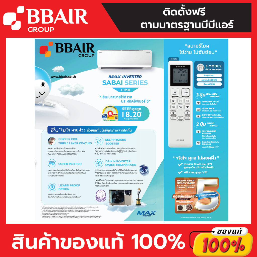 DAIKIN แบบติดผนัง INVERTER SABAI FTKB-ZV SERIES พร้อมติดตั้ง – BBAIR